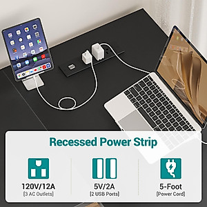 Hyomdeck Reversible L Shaped Computer Desk with Power Outlets and USB Charging Ports, Sturdy Corner Desk with Storage Shelf, Modern Work Gaming Table for Home Office, Easy to Assemble, Black
