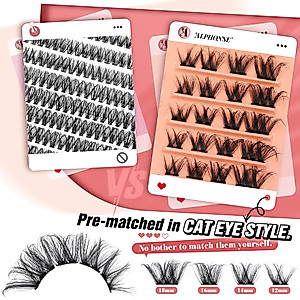 Lash Extension Individual Lashes Wispy Lash Clusters 18mm Cat Eye Cluster Lashes D Curl Eyelash Clusters DIY at Home Faux Mink Eyelash Extensions by ALPHONSE(72Pcs)