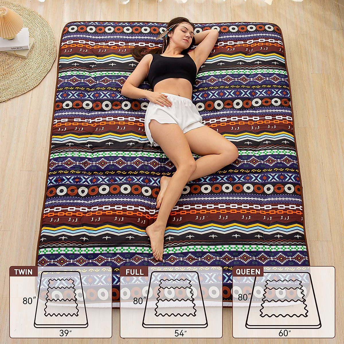Dr.Futon Japanese Floor Futon Mattress Extra Thick Folding Roll Up Bed Topper Mat for Guest,Lounger and Tavel