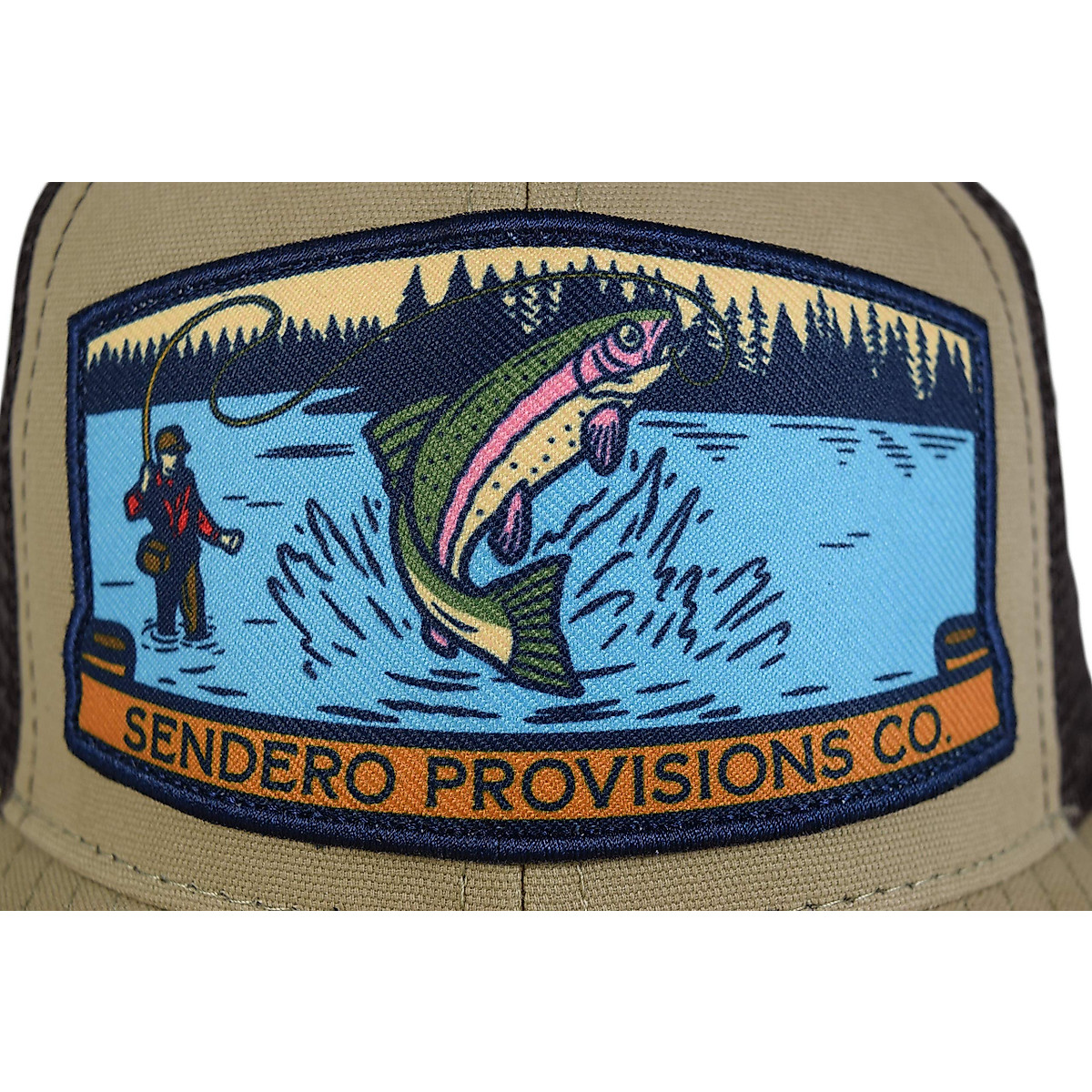 Sendero Provisions Co. Outdoor Snapback Hat with Fly Fishing Sublimated Patch & Mesh Back for Breathability (Khaki/Brown)
