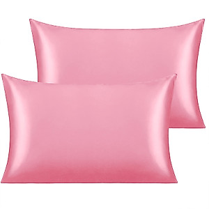 NTBAY Silk Satin Toddler Pillowcases - Set of 2 - Super Soft and Silky 14x20 Pillow Covers - Envelope Closure Pink Cooling Travel Pillow Cases for Nursery, Kids, Boys and Girls, 14 x 20 Inches