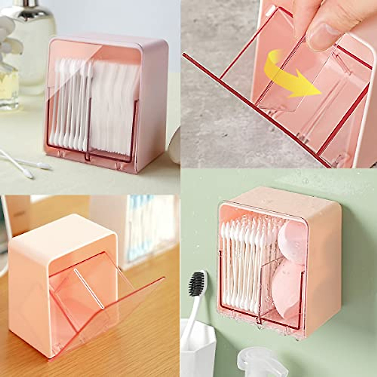 Qtip Holder Canisters Bathroom Cosmetic Makeup Pads Cotton Swabs Storage Organizer Container with 2 Grids, Bathroom Dresser Counter-top Office Desktop Storage Dispenser, Pink