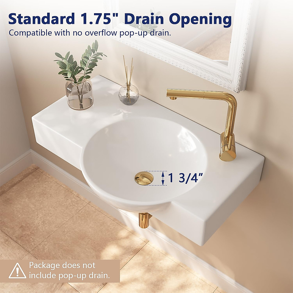 DeerValley Wall Mount Sink,30"x18" Bathroom Vessel Sink,White Ceramic Bathroom Sink,Wall Hung Sink with Right Side Faucet Mount