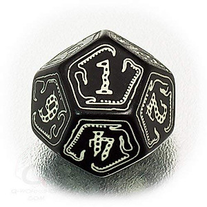 Q-Workshop Call of Cthulhu Black & Glow-in-The-Dark RPG Ornamented Dice Set 7 Polyhedral Pieces Black & Glow-in-the Dark, Standard (15mm - 17mm)