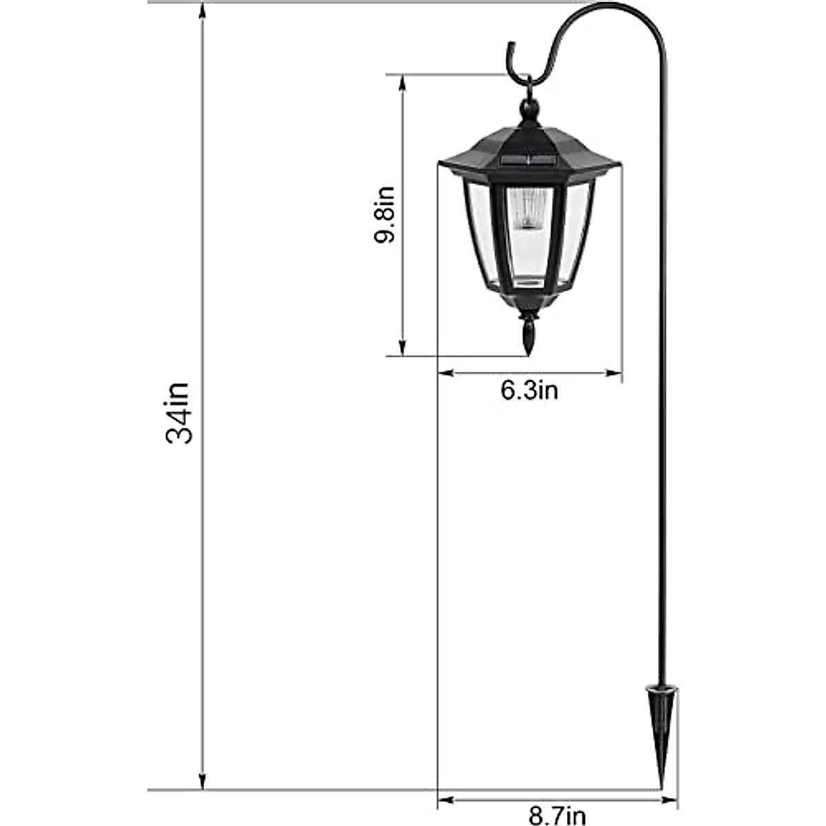 Viewsun 34 Inch Hanging Solar Lights, Shepherd Hook Lights with 2 Shepherd Hooks Waterproof Outdoor Decorative Solar Lantern Lights for Garden Decor, Patio, Backyard, Pathway, 4 Pack