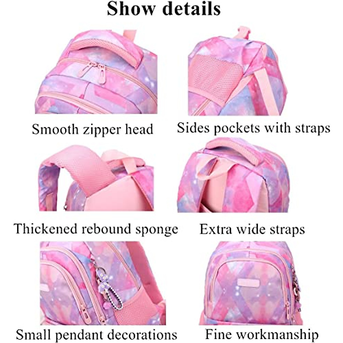 Diamond,Geometric 3Pcs Kids Rolling Backpack Set Wheeled Elementary School Bag Trolley Bookbag for Boys