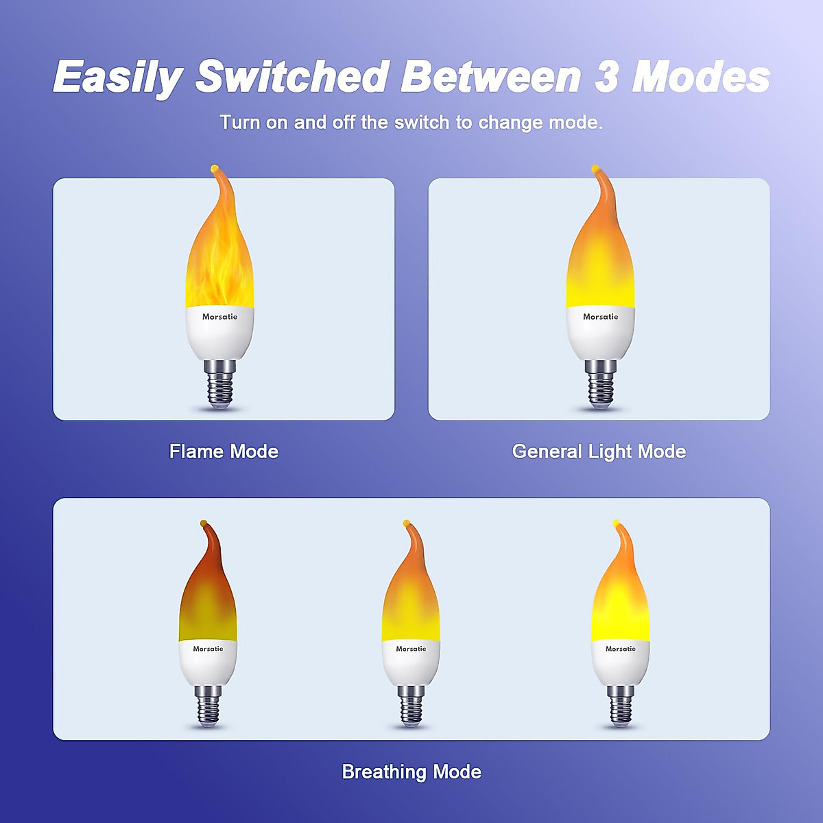 Morsatie Upgraded Flame LED Flame Light Bulbs, 3 Mode E12 Flickering Light Bulbs, Chandelier Base Candle Fire Light Bulb for Halloween Christmas Party Porch Patio Indoor Outdoor Decoration-6 Pack