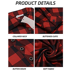 Ekouaer Women's Nightgown Long Sleeve Nightshirt Full Length Loungewear Plaid Sleepwear With Pockets, Red Plaid, Large