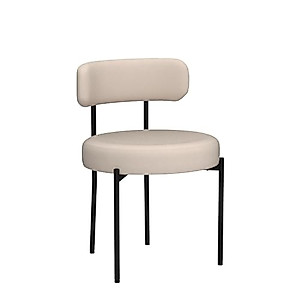 EDWELL Boucle Dining Chairs Set of 2, Round Upholstered Dining Chairs with Black Metal Legs, Modern Dining Room Chairs for Dining Room, Kitchen, Living Room
