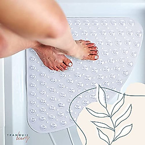 Tranquil Beauty Curved Blue Shower Mat 53x53cm/21x21in |Non-Slip, Machine-Washable Quadrant Bath Mat for Walk in Shower Tray | Shower Mats Non-Slip Suction Cups for Kids & Elderly