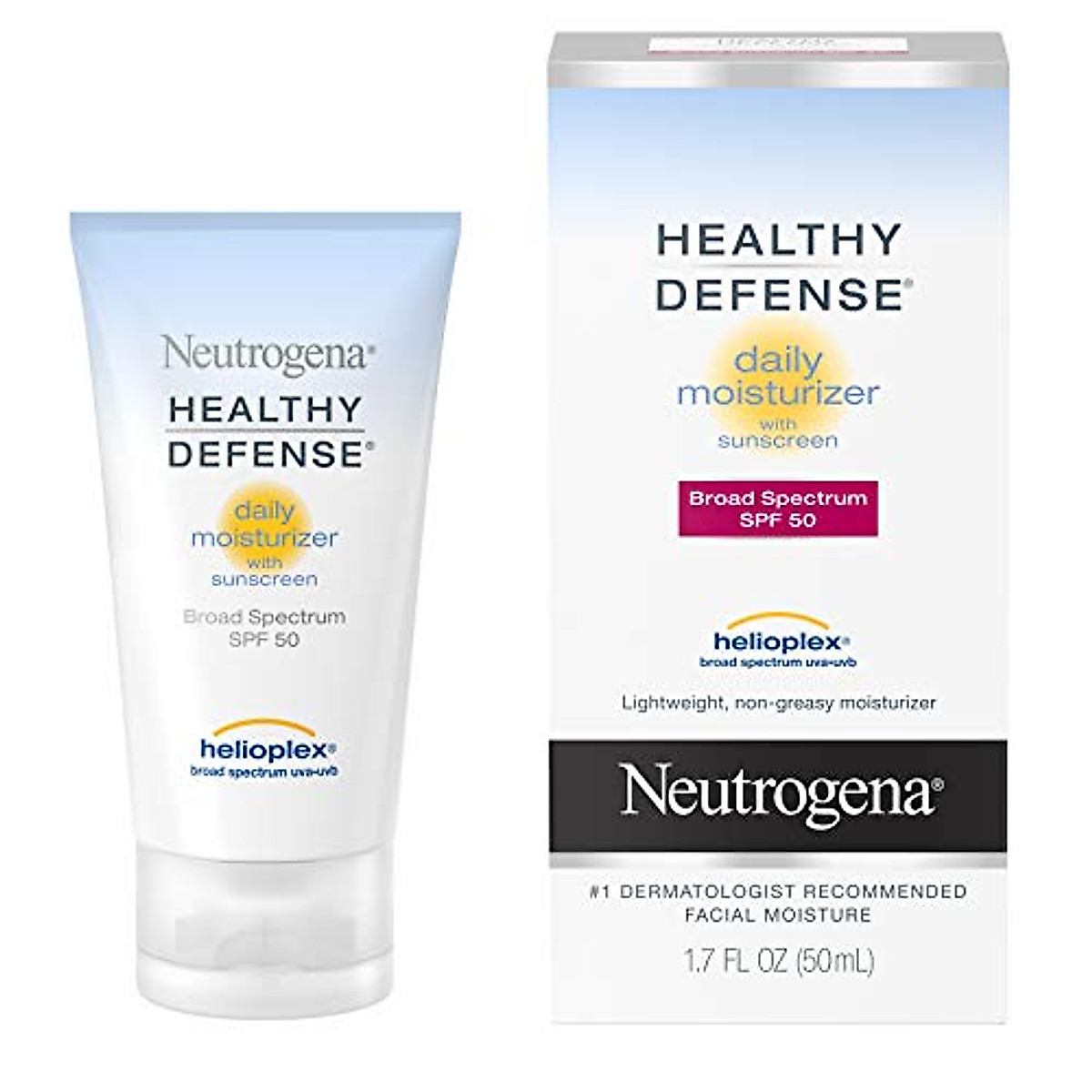 Neutrogena Healthy Defense Daily Moisturizer with SPF 50 and Vitamin E, Lightweight Face Lotion with SPF 50 Sunscreen and Antioxidants, Vitamin C & Vitamin E, 1.7 fl. oz (Pack of 2)