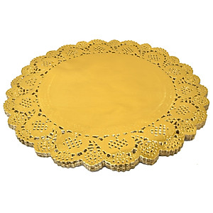 Gift Boutique 250 Gold Doilies Round Paper Place Mats 14" Disposable Metallic Golden Foil Lace Scallop Doily for Cakes Desserts Wedding