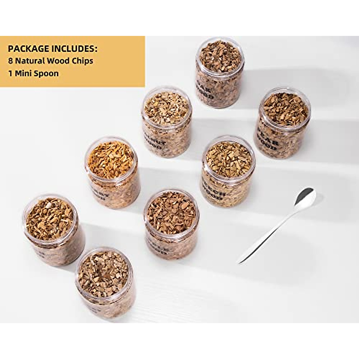 Natural Wood Chips for Smoker and Smoking Gun-Set of 8 Variety Pack-Hickory, Oak, Cherry, Apple, Peach, Beech, Walnut, Pear-3.5 OZ Each Great for Smoking Beef Chicken Fish Cocktail Whiskey & Drinks