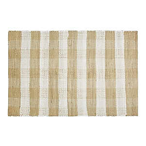 GLAMBURG Cotton Buffalo Check Plaid Rugs Washable, Handwoven Checkered Rug Welcome Door Mat 18x30 Rug for Kitchen Bathroom Outdoor Porch Laundry Living Room, Farmhouse Reversible Rag Rug Beige Natural