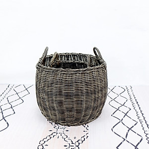 Set of 2 CATLEZA 13-inch and 16.5-inch Stackable Hand Woven Wicker Storage and Laundry Basket with Handles - Espresso
