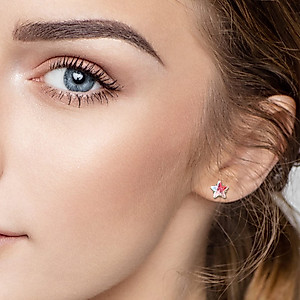 12 Pairs Flat Back Surgical Stainless Steel Stud Earrings, 18K Gold Plated Silver Screw Back Heart Star Round Cubic Zirconia CZ Birthstone Stud Earrings Set (Gold star 3mm)