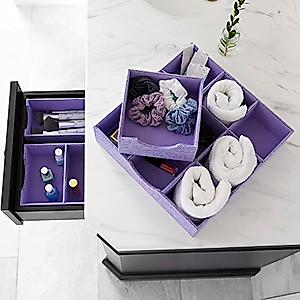 Household Essentials 2-Pack of Drawer Organizers, Sturdy Chipboard Wrapped In Soft Polyester Fabric, Stylish and Functional Storage Solution, 3” H x 6” W x 6” D, Iris