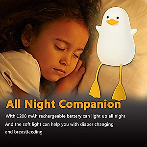 Duck Night Light for Kids, Cute Seagull Silicone Bedside Lamp for Nursery, ABS+SIL, Touch Control, Portable and Rechargeable Dimmable, Birthday Xmas Gifts for Boys Girls
