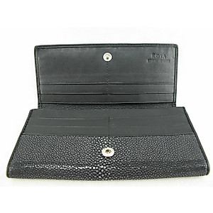 Pelgio Genuine Stingray Skin Leather Women's Clutch Wallet Purse (Polished Black)