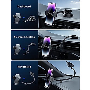 LISEN Phone Holder for Car [Anti-Slip & Anti-Scratch] Universal Long Arm Car Phone Holder Mount Dashboard Windshield Strong Suction Car Phone Holder Mount for iPhone 14 13 Pro S22 S21 & All