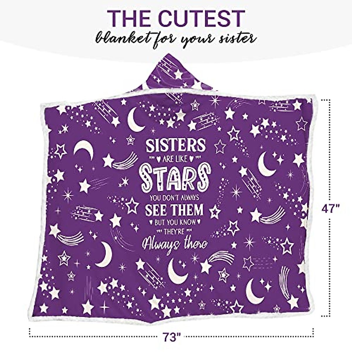 Sister Gifts from Sisters - Soft Blanket Hoodie for Spring Summer - Birthday Gifts for Sister, Mother 's Day Gifts for Sister - Sisters Stars Fleece Hooded Blanket
