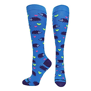 MadSportsStuff Hedgehog Love Over the Calf Socks (Electric Blue/Purple, Medium)