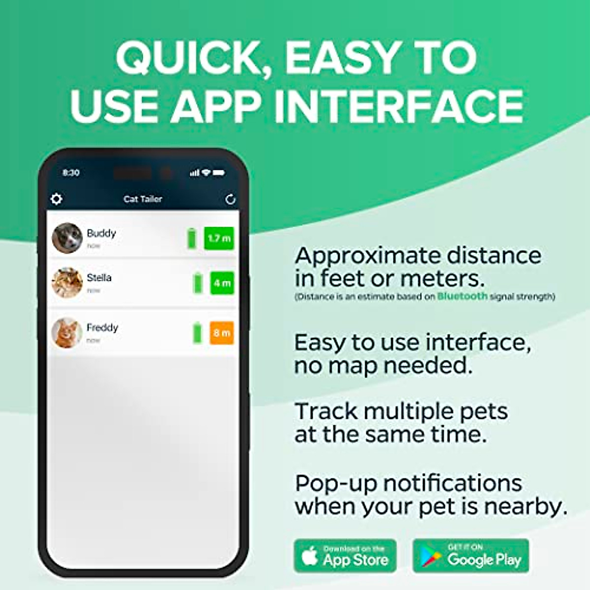 Cat Tailer Cat Tracker - Small and Lightweight Waterproof Bluetooth Pet Collar Attachment, 328 foot Range, Replaceable 6 Month Battery Life, Android/Apple iOS Compatible