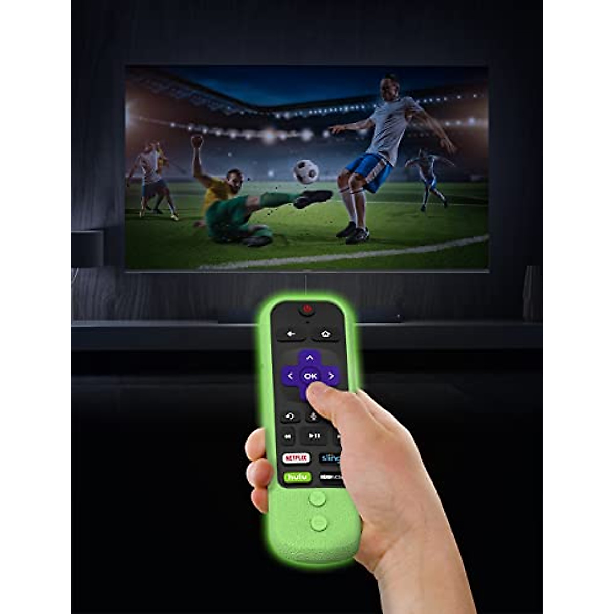 Silicone Remote Case for Roku Ultra 2017/2018(4661) Remote Control Protective Cover for Roku Ultra 4661R with Power Button Remote Anti-Slip Anti-Lost with Hand Strap (Glow in Dark Green)