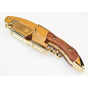 Gold Plated Corkscrew w/Wood Handle Professional Double Hinge Waiters Wine Key