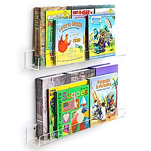 NIUBEE Acrylic 2 Packs Invisible Floating Bookshelves 24 inches,Kids Clear Wall Bookshelves Display Book Shelf,50% Thicker with Free Screwdriver