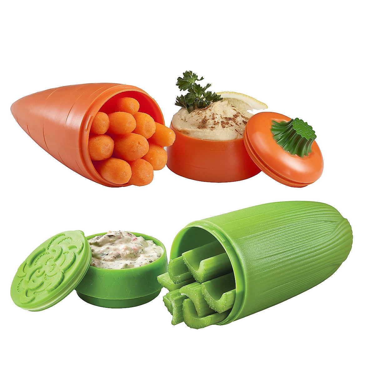Hutzler Plastic Attack Snack containers, 2.6" x 7", Orange/Green