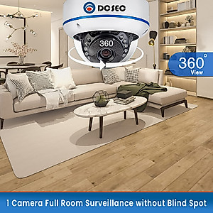 HD 1080P 360 Degree Dome Surveillance Cameras Indoor Outdoor 4 in 1 (TVI/AHD/CVI/CVBS BNC Analog System) 1.44mm Fisheye CCTV View Round Wide Angle Security Camera Coax