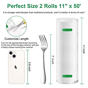 Gokilife Vacuum Sealer Bags - 2 Pack of 11" x 50' Food Saver bags, Commercial Grade Vacuum Seal Bags Rolls with BPA Free and Heavy Duty, Seal a Meal Bags Great for Vac Storage, Meal Prep or Sous Vide