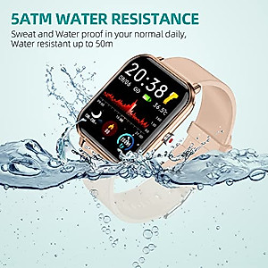 Smart Watch, Fitness Tracker with 24 Sports Modes, 5ATM Swimming Waterproof, Smartwatches Sleep Monitor Step Calorie Counter, 1.7" Touchscreen for Android IOS iPhone Compatiable Men Women, Gold