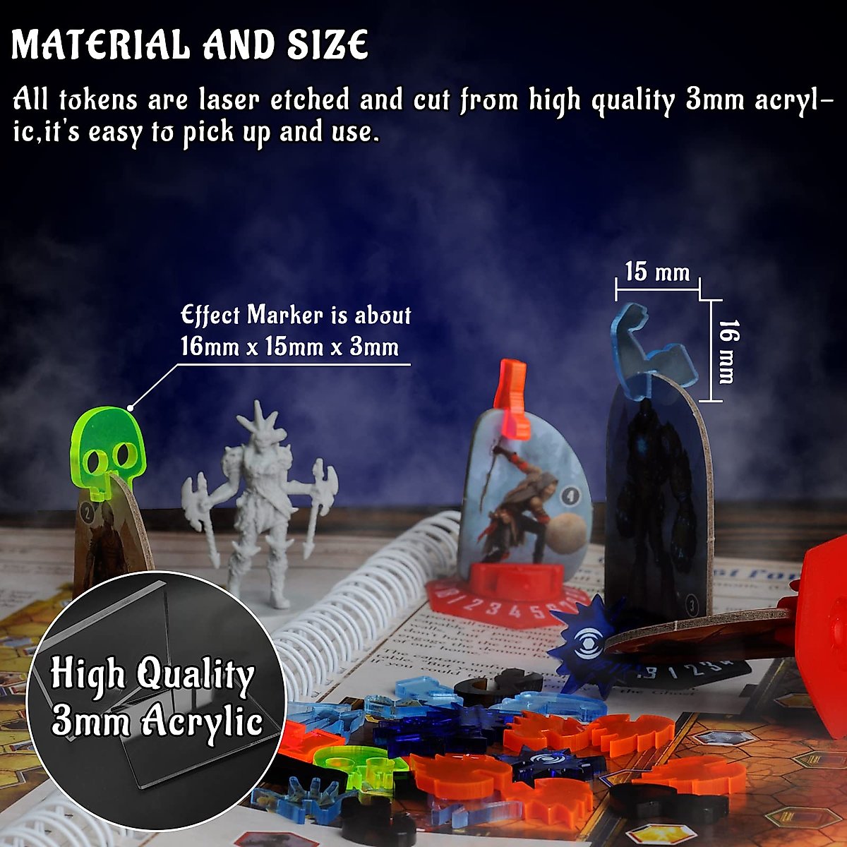 Condition Tokens Set of 60 Acrylic Status Effects Markers Game Accessories for Gloomhaven, Forgotten Circles and Jaws of the Lion