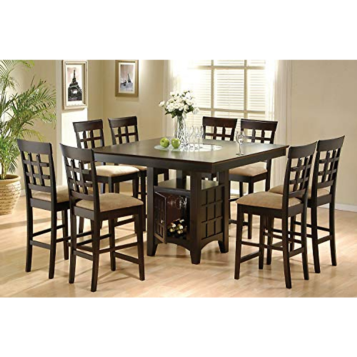 Coaster Gabriel Counter Height Dining Table with Storage Pedestal Base Cappuccino