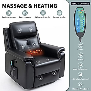 AVAWING Power Lift Recliner Chair for Elderly, Leather Electric Massage Recliner Chair w/Heat, Side Pocket, Remote Control, USB Charge Port for Bedroom, Living Room, Dark Black…