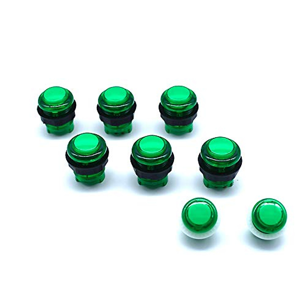 Arcity 8 Pcs Arcade LED Push Buttons Illuminated Light 6 × 30mm Buttons + 2 × 24mm Buttons with Built-in Microswtich for Arcade Machine Video Game Console DIY Jamma MAME Raspberry Green New