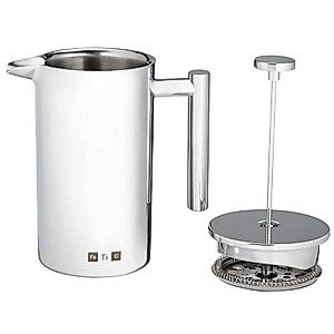 Fetic French Press Coffee Maker, 304 Grade Stainless Steel Insulated Coffee Press with Free Coffee Scoop, 34oz (1 Litre), Silver