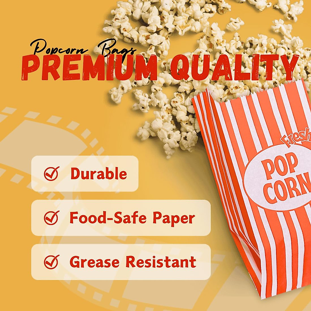 EBEGEE Popcorn Bags, Greaseproof Popcorn Bags Individual Servings, 100 Pcs Convenient Portions Movie Night Supplies, Versatile Popcorn Containers, Ideal for Parties and Events