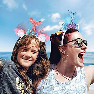 KIPETTO 5Pcs Mermaid Tail Headband Starfish Tulle Hairbands Mermaid Hair Accessories for Women Girls