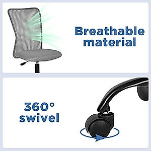 Mesh Breathable Home Office Chair Mid Back Mesh Desk Chair Ergonomic Adjustable Chair with Lumbar Support Armless Modern Rolling Swivel Chair for Women&Men Adults（Grey）