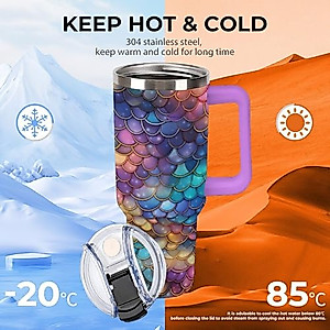 Mermaidess Dragon Scales 40 Oz Car Cup Stainless Steel Travel Mug Leak-Proof Insulated Tumbler with Handle Violet-style
