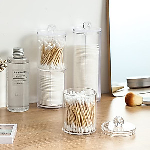 AkoSlale 3 Pack Clear Jars With Lids for Bathroom, Cotton Ball and Qtip Holder Set,Bathroom Organization and Storage,Cotton Ball Holder,Q Tip Organizer,Makeup Holders And Organizers