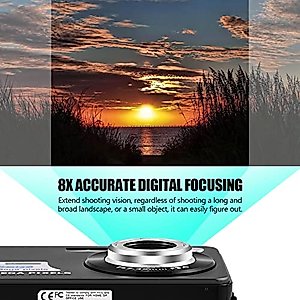 Nofaner Digital Camera, 8X Zoom Card Digital Camera 5 MP 2.7in LCD Display Maximum Support 32GB Memory Card Builtin Microphone Mini Digital Camera(Black)