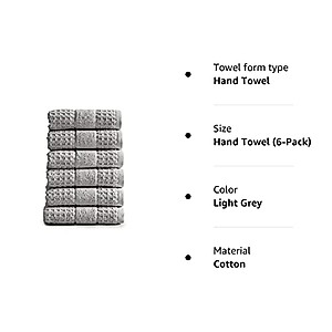 100% Cotton Super Soft Luxury Hand Towel Set | Quick-Dry and Highly Absorbent | Waffle Textured | 550 GSM | Includes 6 Hand Towels | Harper Collection (Light Grey)