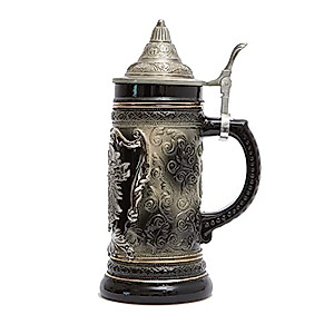 HAUCOZE Beer Stein Mug German Eagle Medallion Stanley Viking Tankard with Petwer Lid Birthday Gifts 0.6Liter