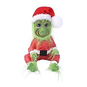 TRURENDI Christmas Plush Toy Green Furry Ghost Doll Cartoon Latex Ugly Doll Decorative Toys for Girls Boys, 7.87Inches (Red Black, 20cm)