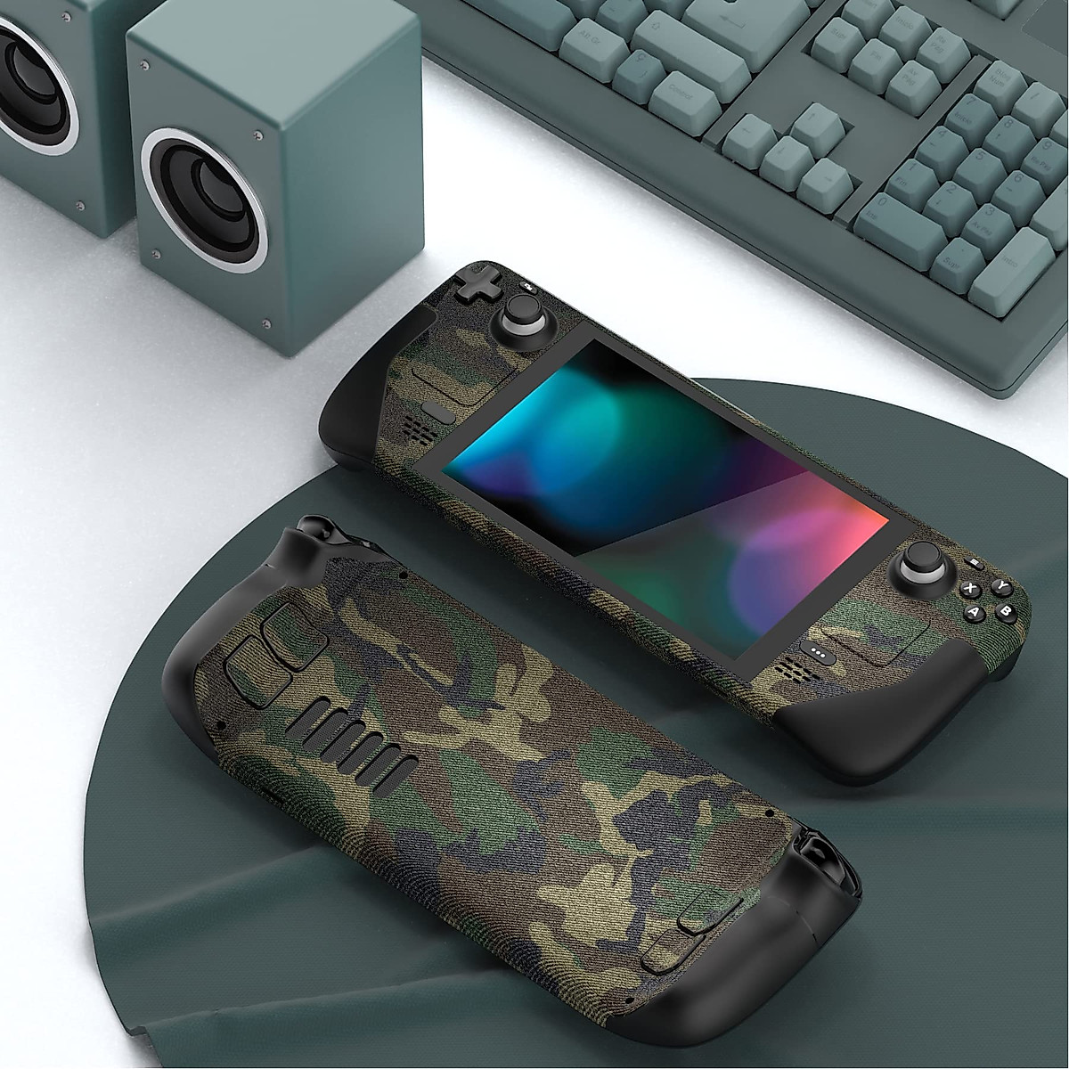 PlayVital Full Set Protective Skin Decal for Steam Deck LCD, Custom Stickers Vinyl Cover for Steam Deck OLED - Army Green Camouflage
