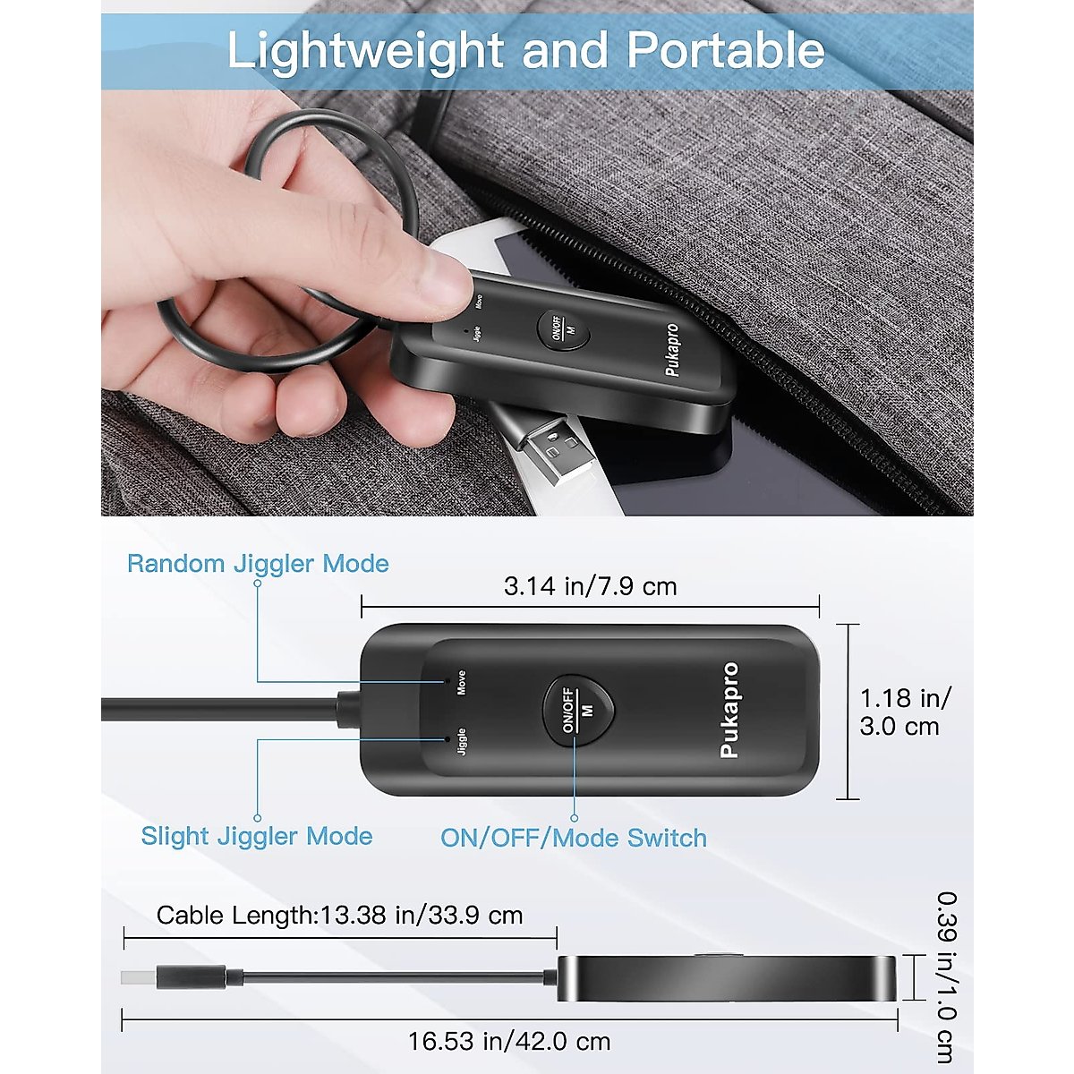 Pukapro Mouse Jiggler Undetectable Mouse Mover Wiggler Driver-Free Automatic Mouse Shaker, Undetectable USB Mouse Jiggler with ON/Off Switch, Plug & Play- Black